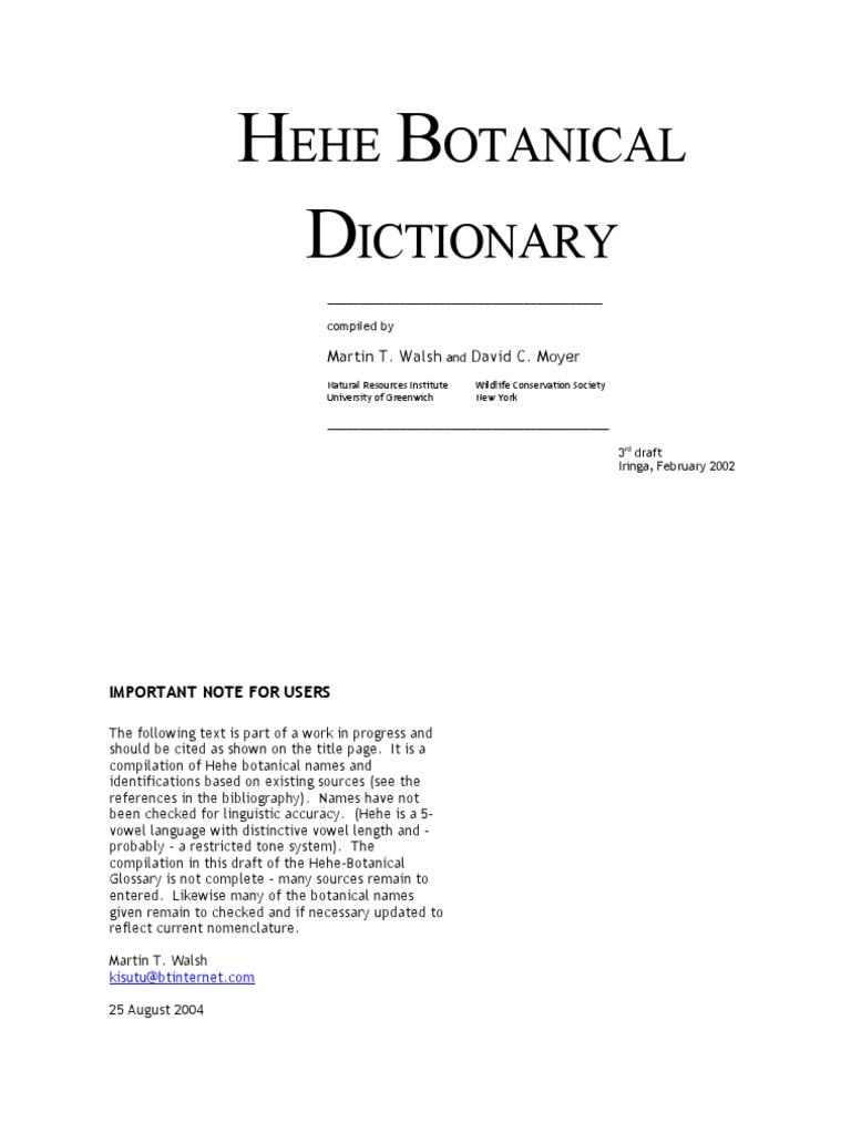 Hehe Botanical Dictionary (Draft) | PDF | Tanzania | Botany