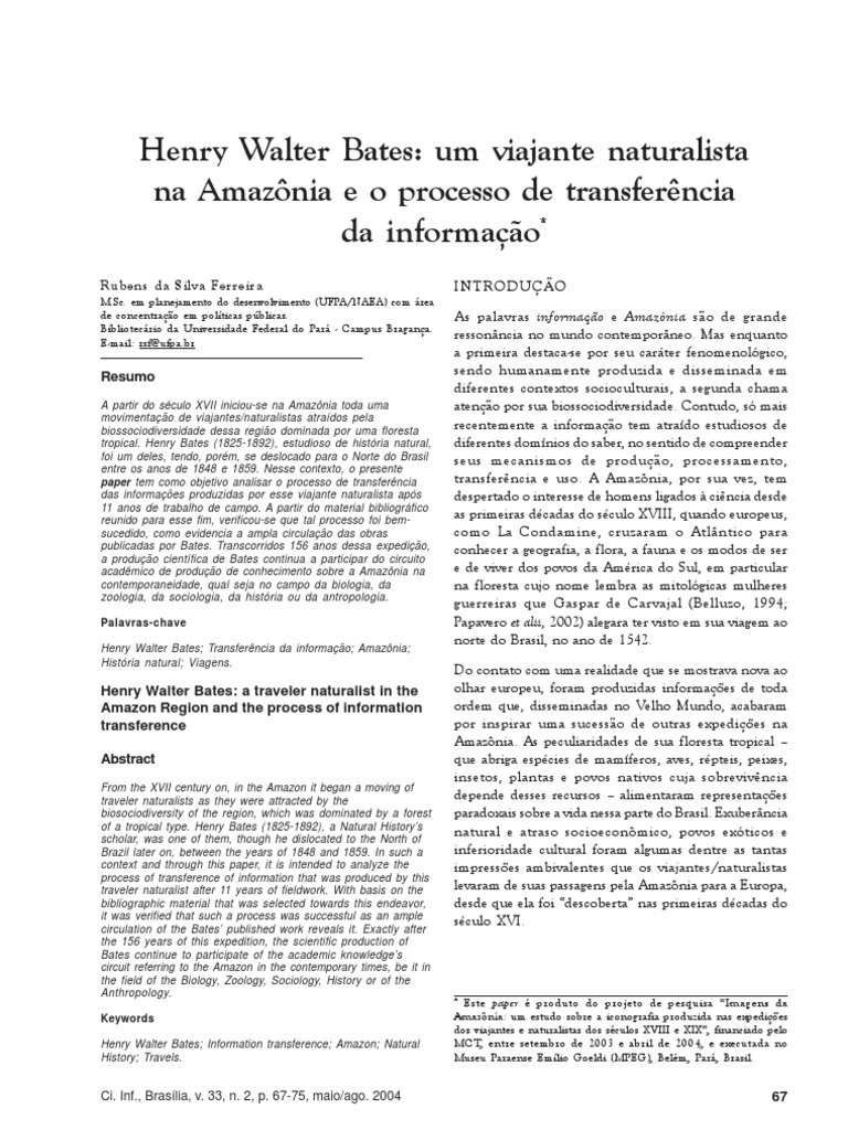 Henry Bates | PDF | Alfred Russel Wallace | Floresta Amazônica