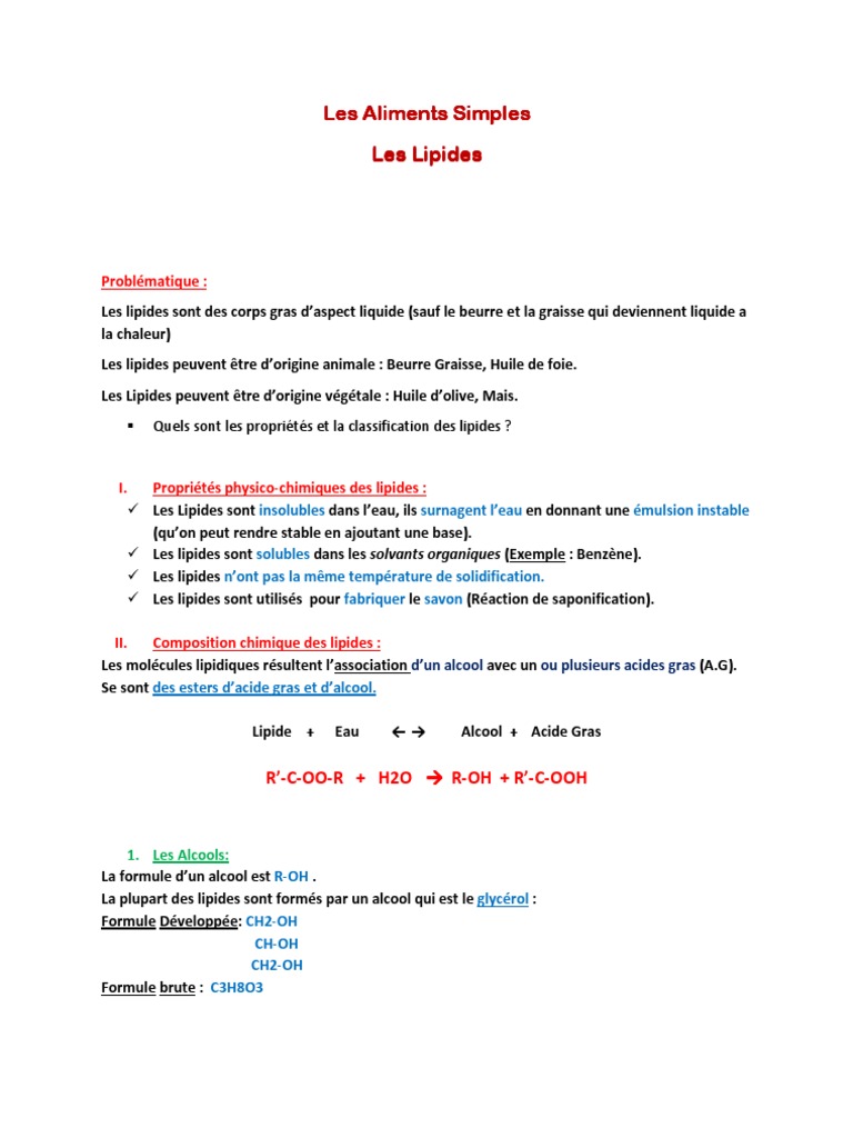 Les Aliments Simples (Lipides) | PDF | Lipide | Acide gras