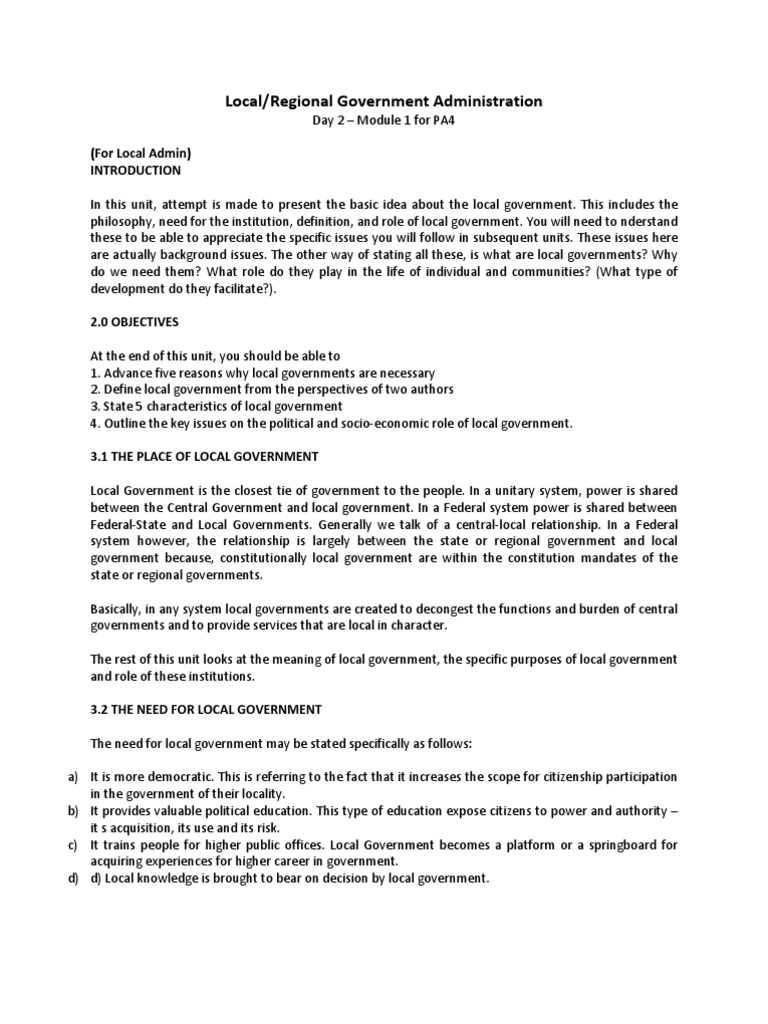 Local Government Administration | Local Government | Policy