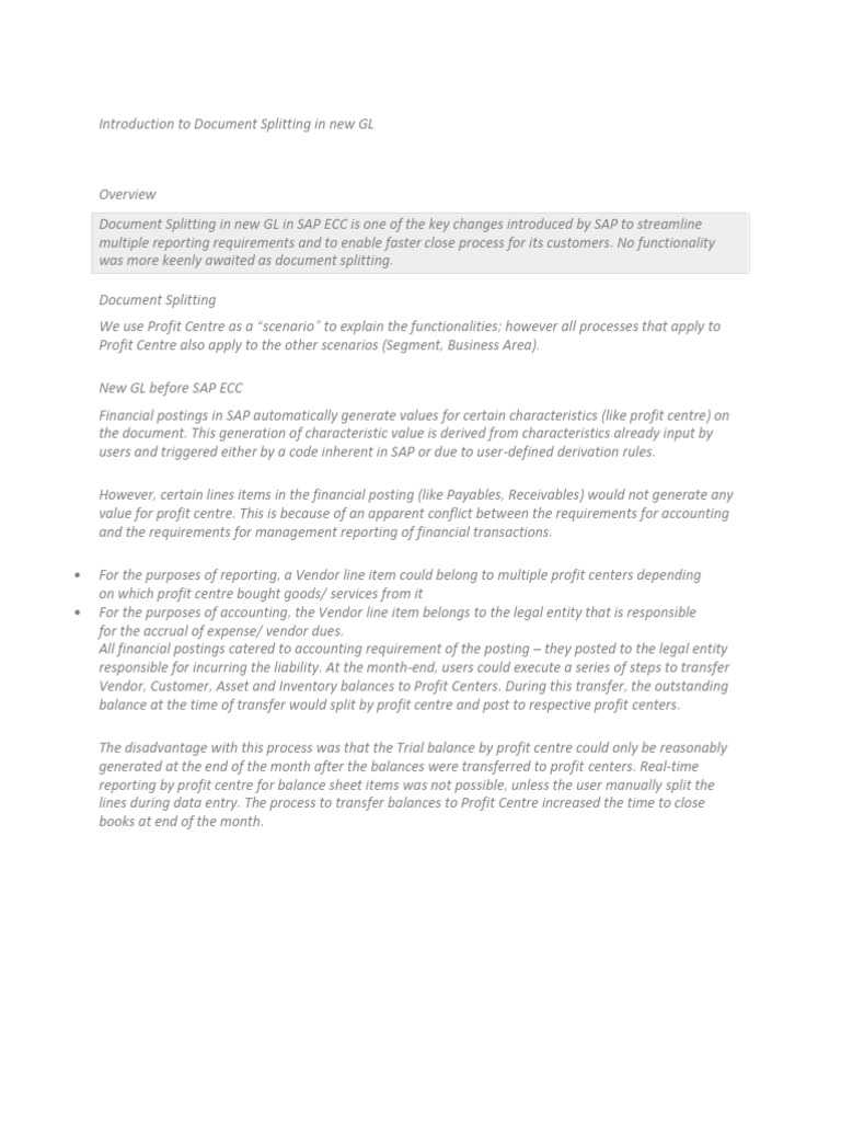Sap New Gl 1 Overview Of New Gl Document Splitting Process Pdf Pdf