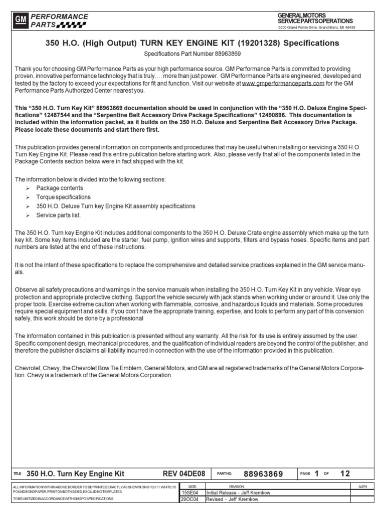 350 HO Turn Key | PDF | General Motors | Mechanical Engineering