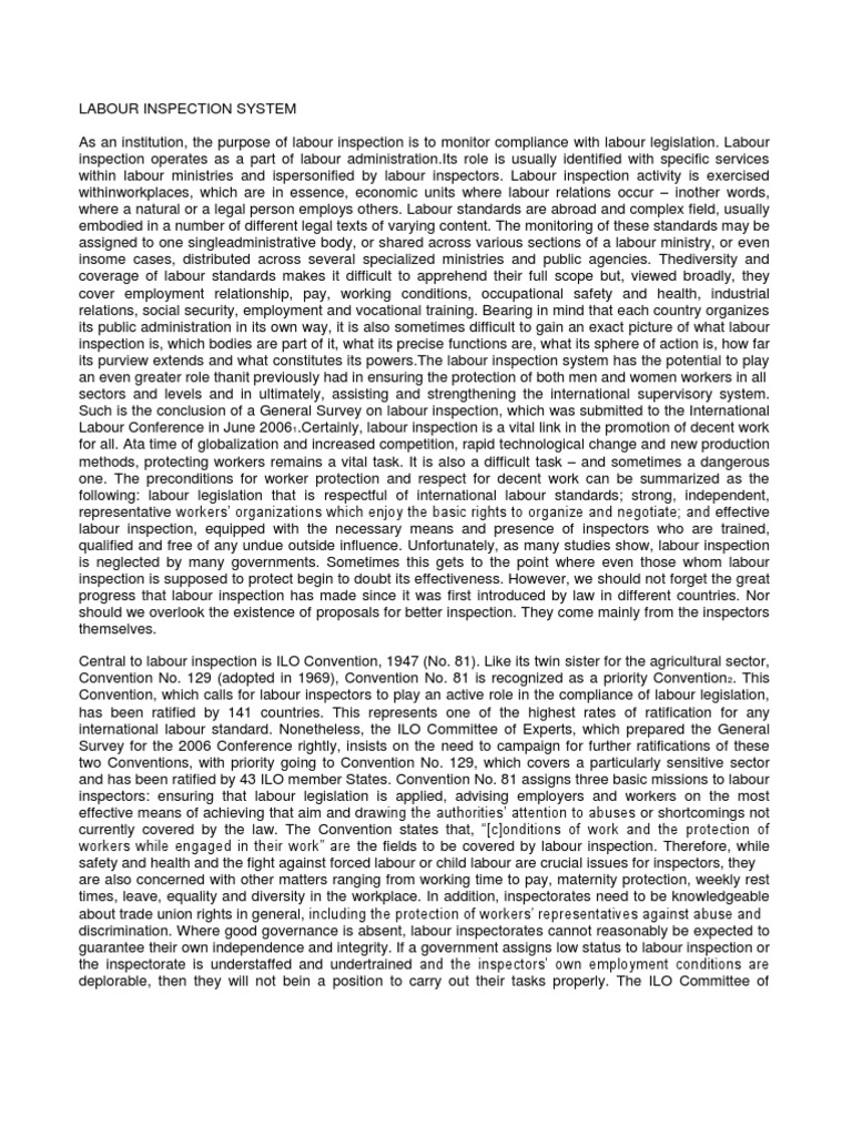 Labour Inspection System | PDF | International Labor Standards ...