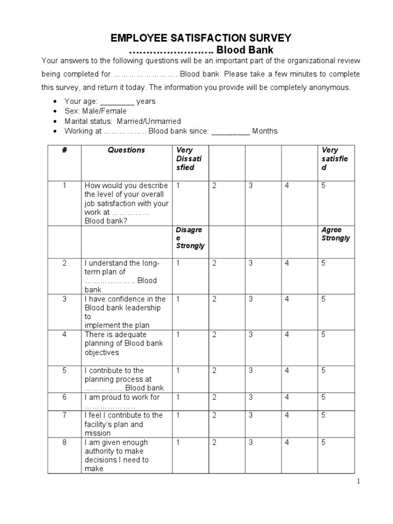 Employee Satisfaction Survey QUESTIONNAIRE | PDF | Job Satisfaction ...