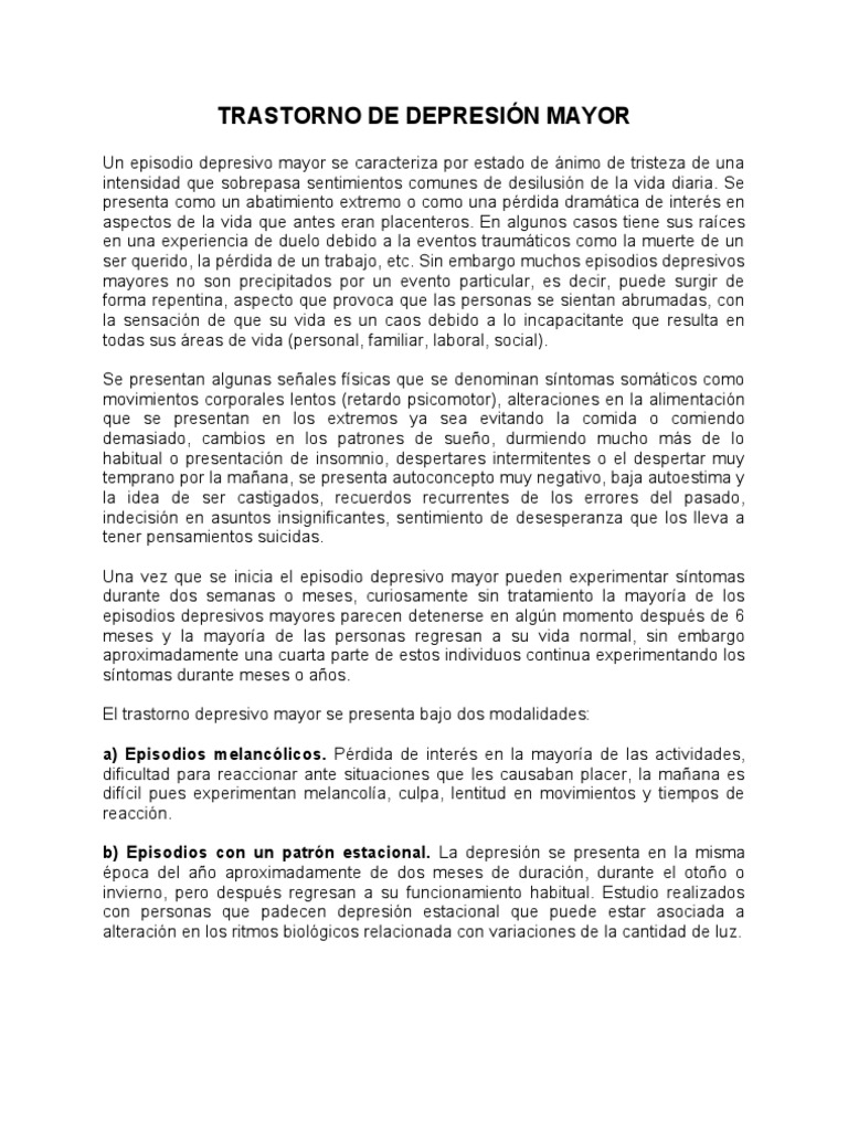 Depresion Mayor | PDF | Depresión (estado de ánimo) | Trastorno ...