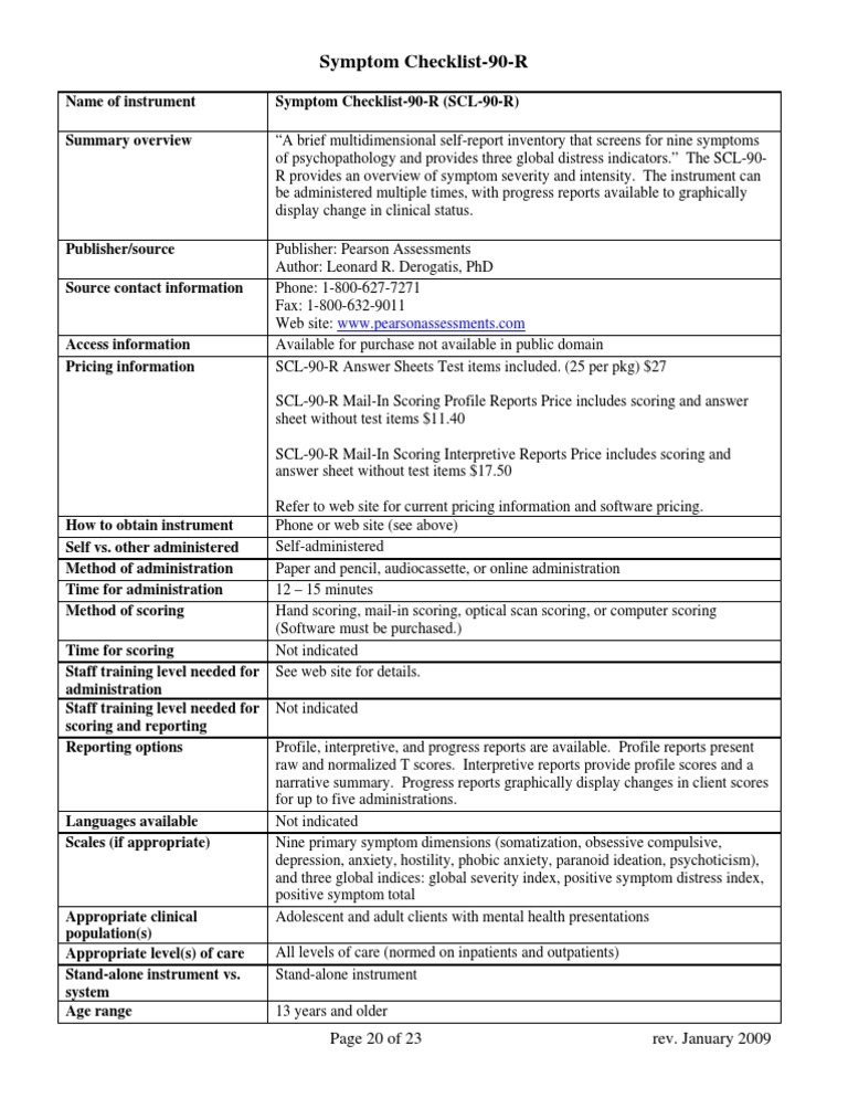 Symptom Checklist 90 R | PDF | Symptom | World Wide Web