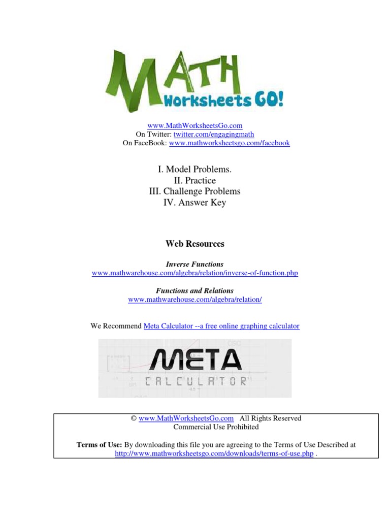 Inverse Functions Worksheet | PDF | Function (Mathematics ...