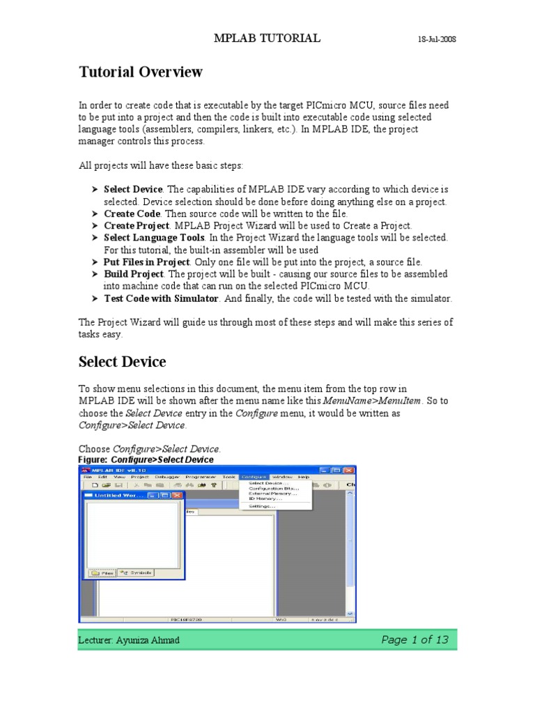 MPLAB Tutorial | PDF | Source Code | Computer File