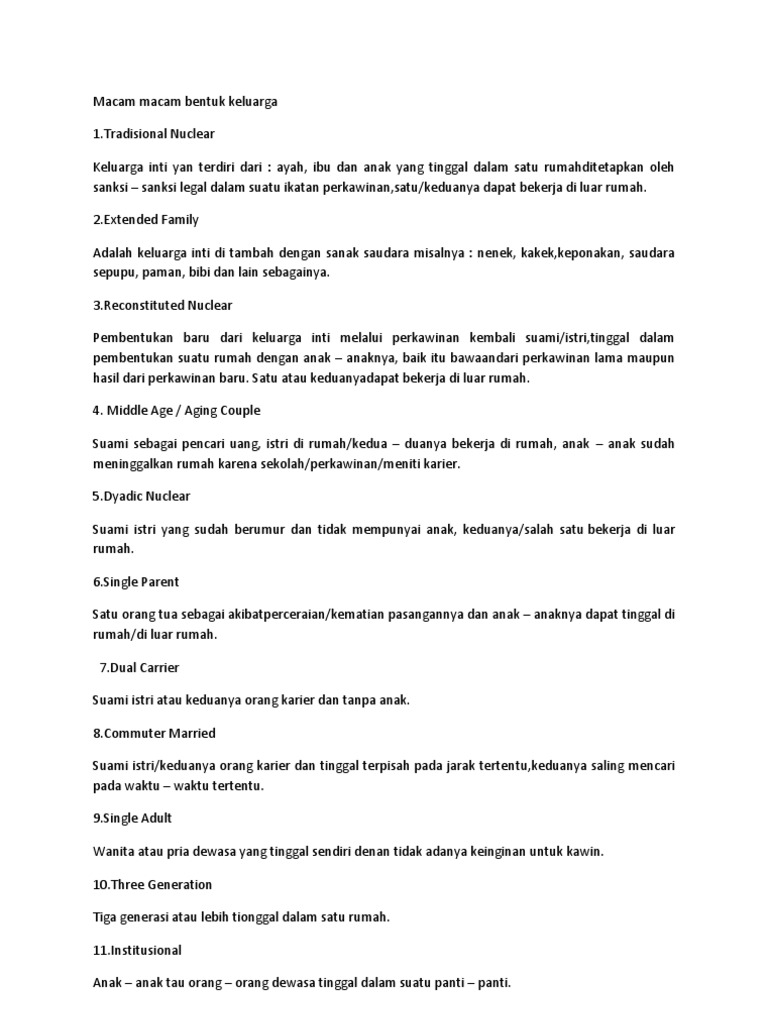 Macam Macam Bentuk Keluarga | PDF