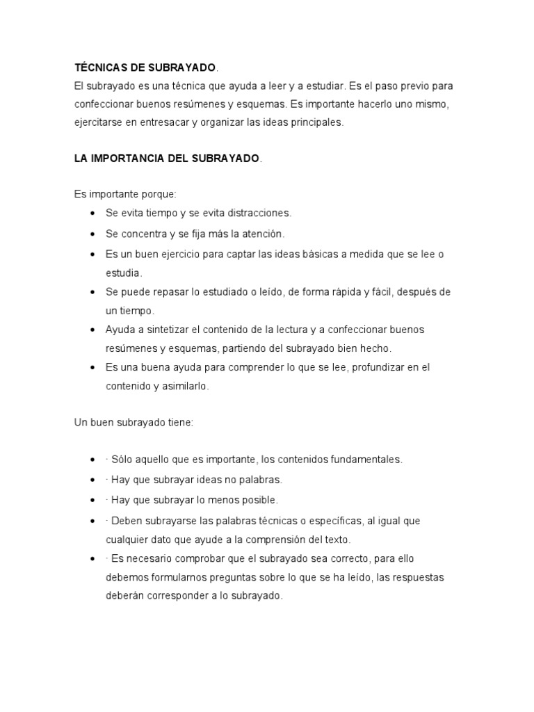 Técnicas Efectivas de Subrayado | PDF