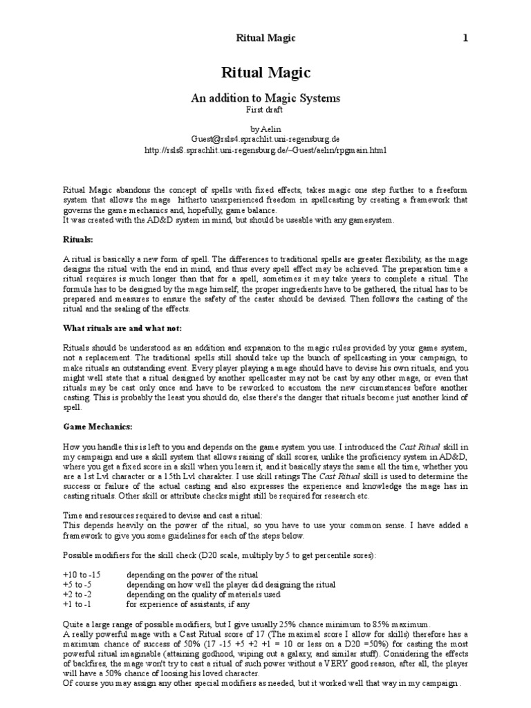 Ritual Magic: An Addition To Magic Systems | PDF | Rituals | Role ...