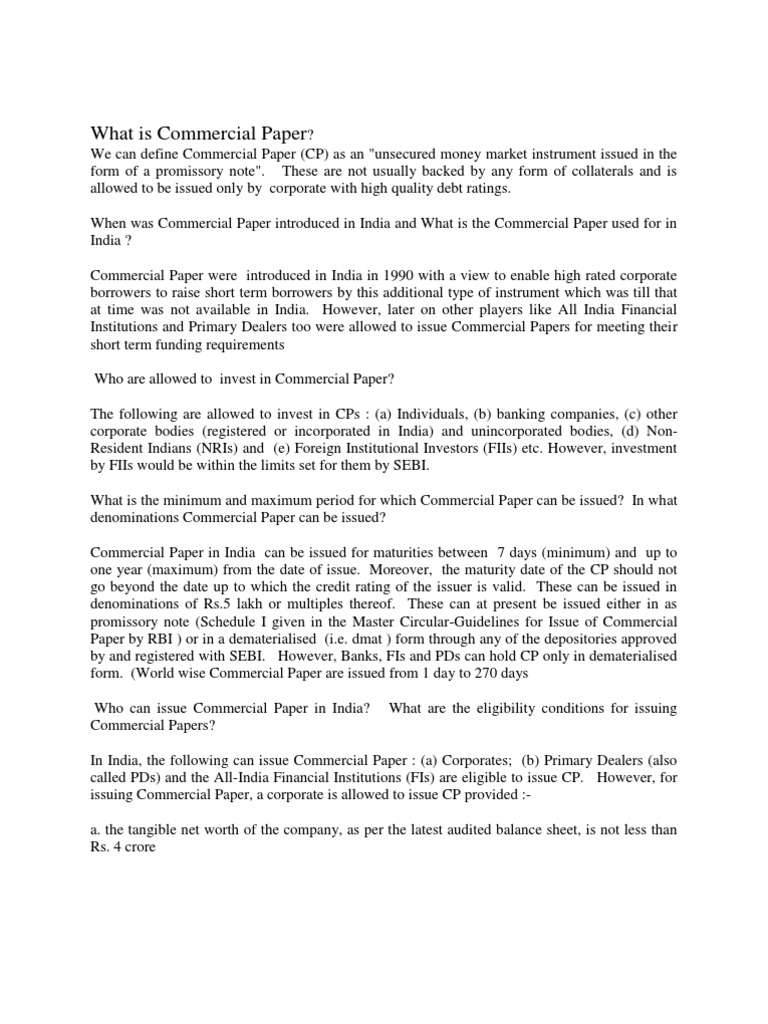Understanding Commercial Paper in India | PDF | Commercial Paper ...