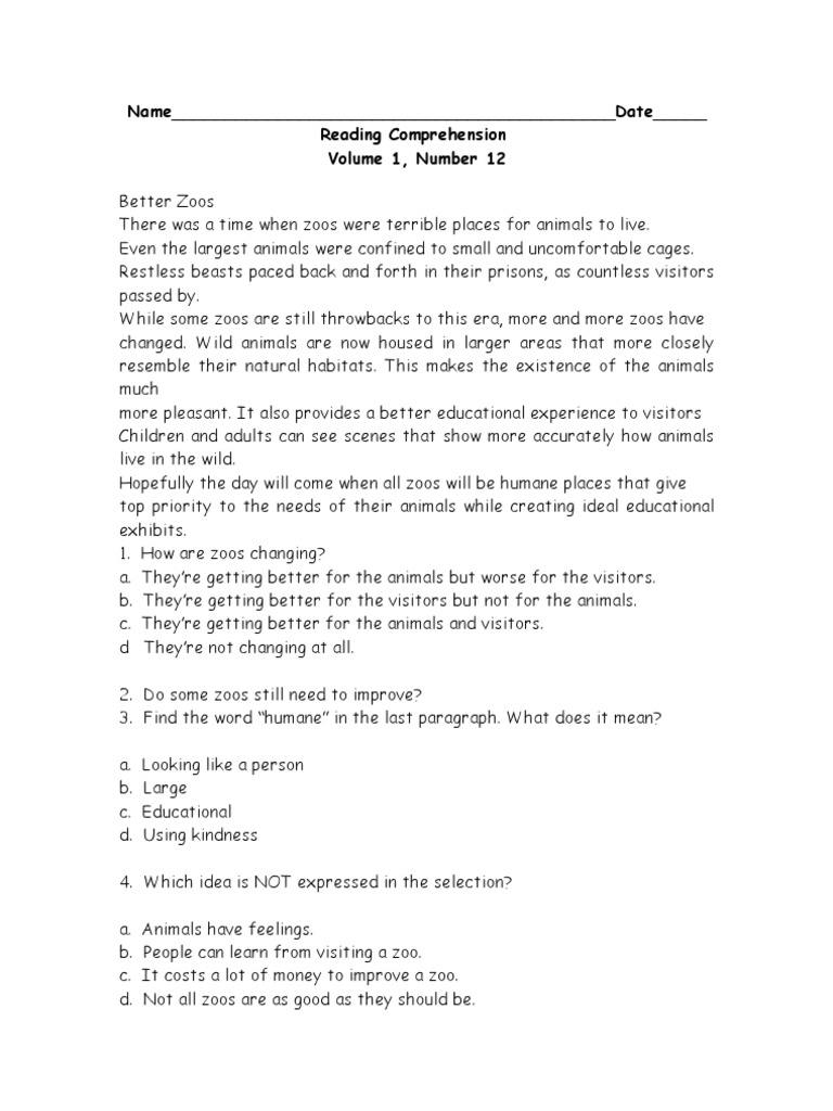 Sixth Grade Assignment | PDF | Zoo