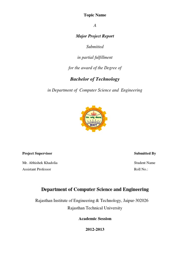Bachelor of Technology: Major Project Report | PDF | Academic Degree ...