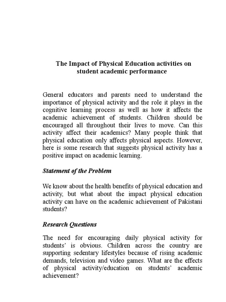 The Impact of Physical Education Activities On: Student Academic ...
