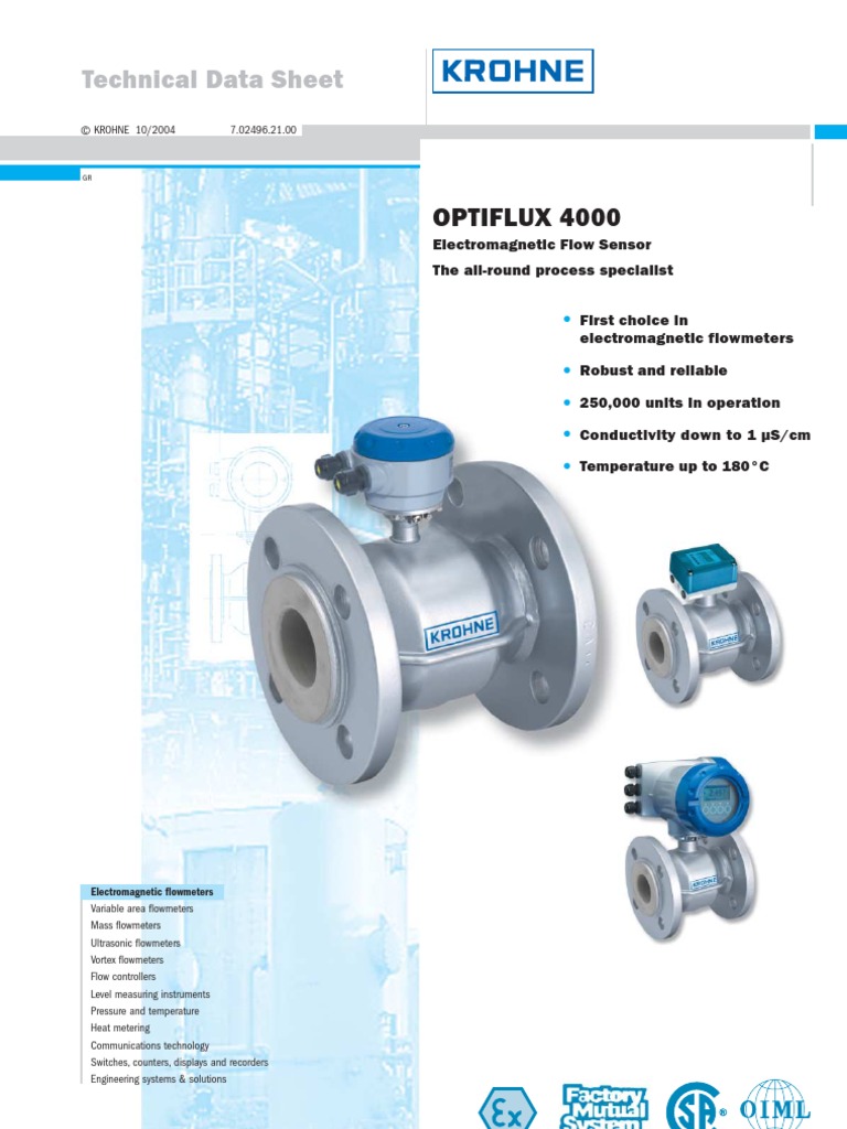 Opti Flux 4000 Spec Sheet | PDF | Flow Measurement | Chemistry
