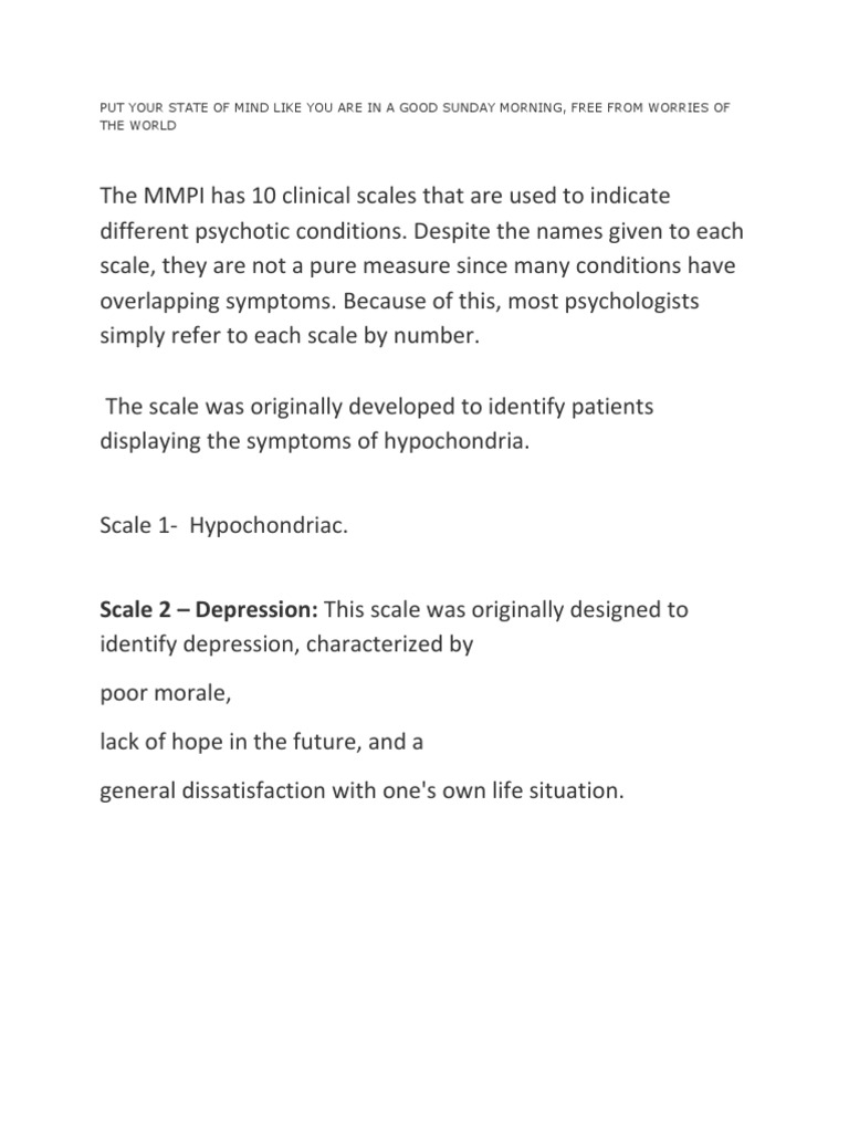 An Overview of the 10 Clinical Scales of the MMPI and Their Use in ...