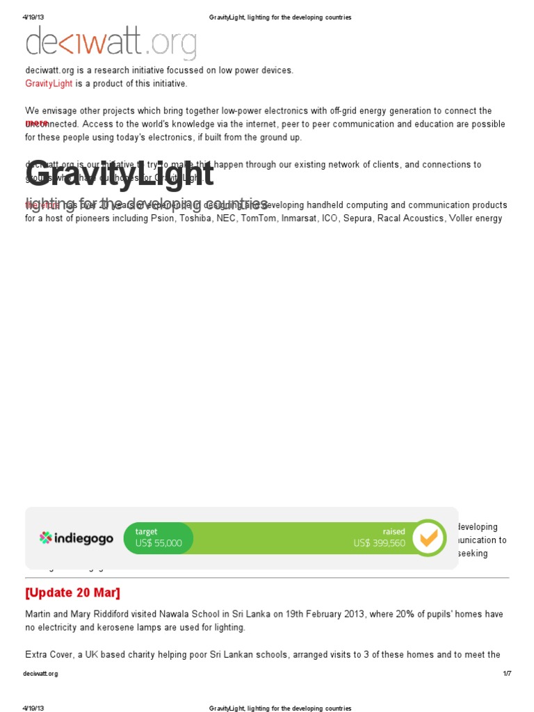 GravityLight, Lighting For The Developing Countries | PDF | Lighting | Watt