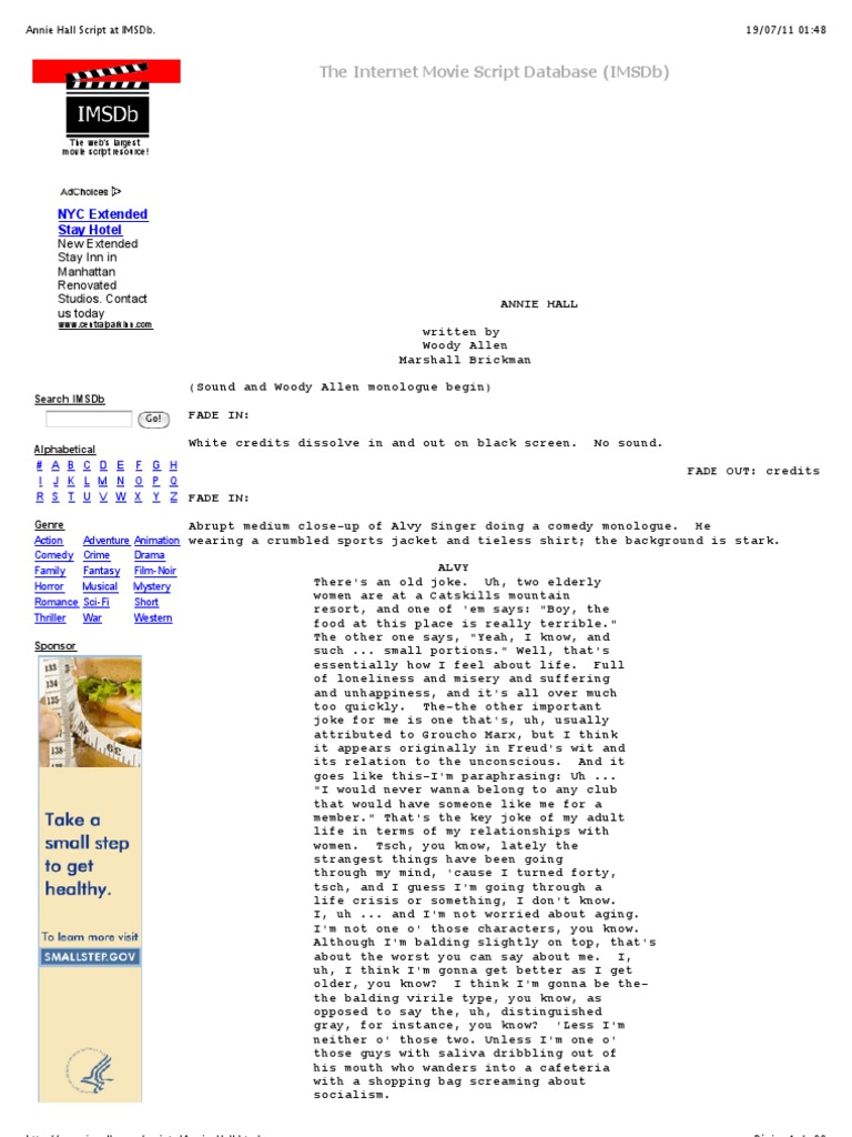 Annie Hall Script at IMSDb. | PDF | Leisure