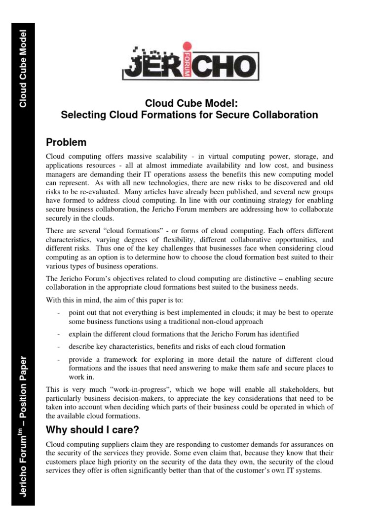 Cloud Cube Model v1.0: Selecting Cloud Formations For Secure ...