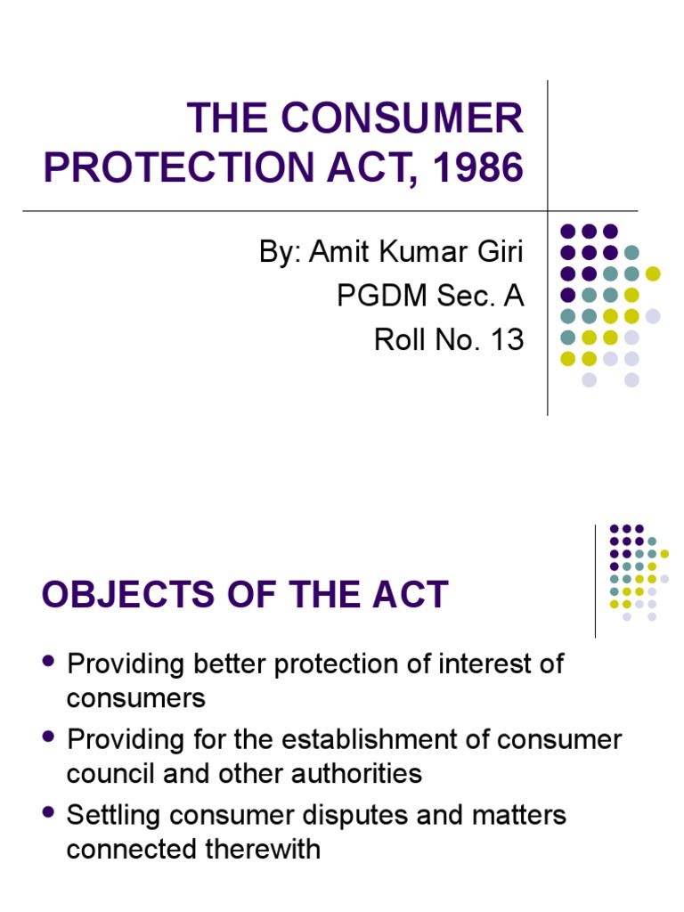 Overview of Consumer Protection Act 1986 | PDF | Complaint | Goods