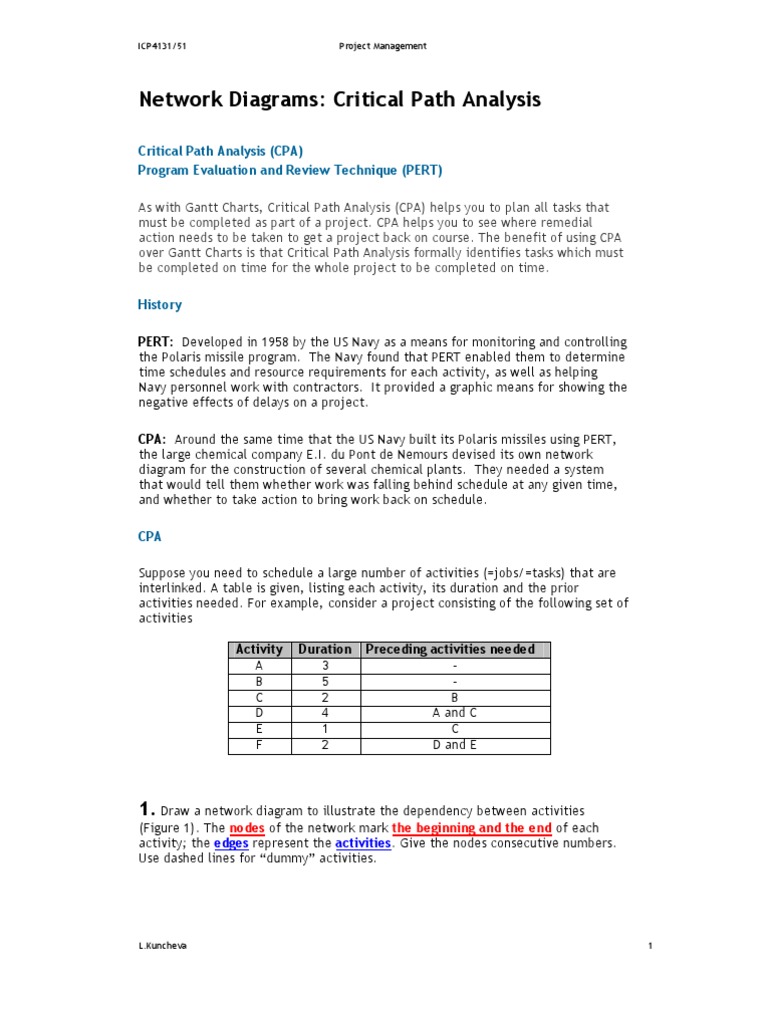 Network Diagrams: Critical Path Analysis | PDF | Project Management | Systems Engineering
