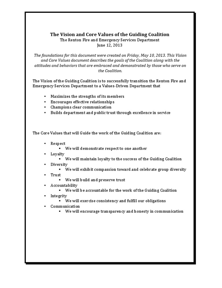 The Vision and Core Values of The Guiding Coalition Final | PDF