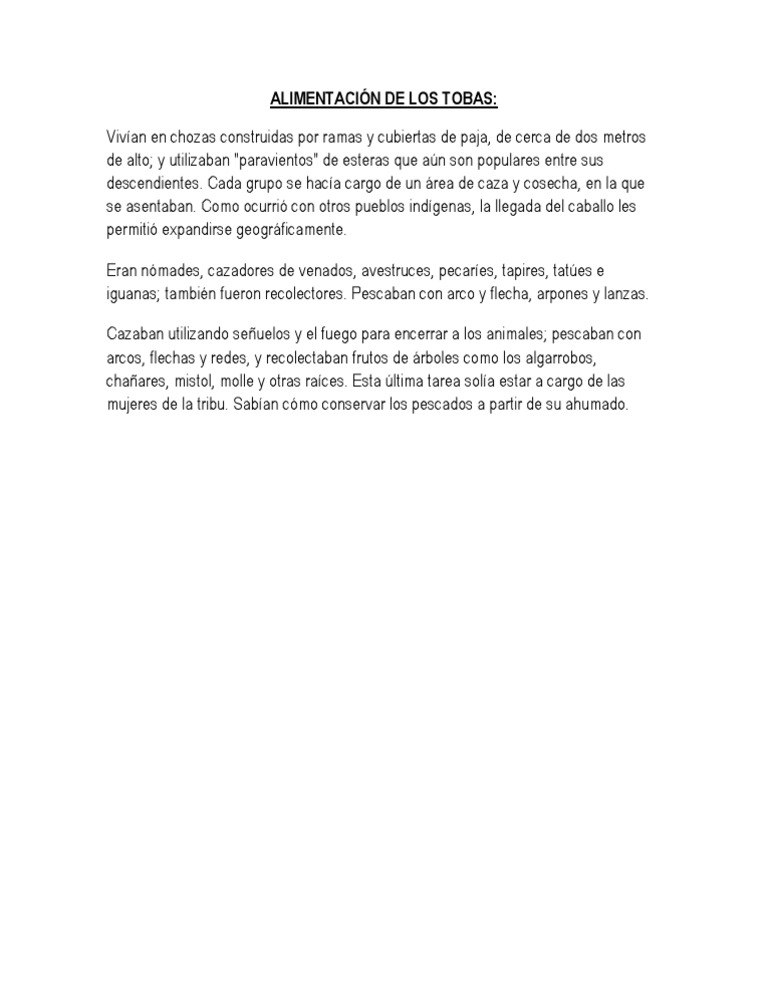 Alimentación de Los Tobas | PDF