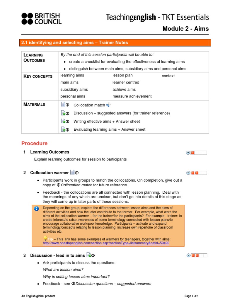 Module 2 - Aims: 2.1 Identifying and Selecting Aims - Trainer Notes ...