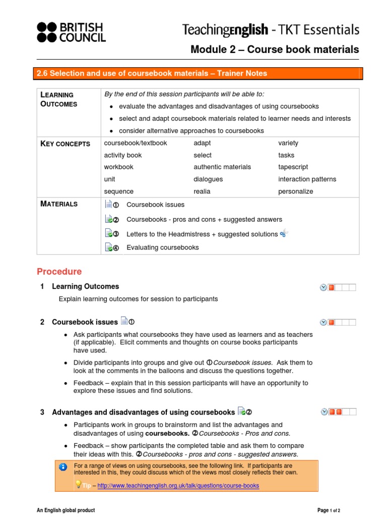 Module 2 - Course Book Materials: 2.6 Selection and Use of Coursebook ...