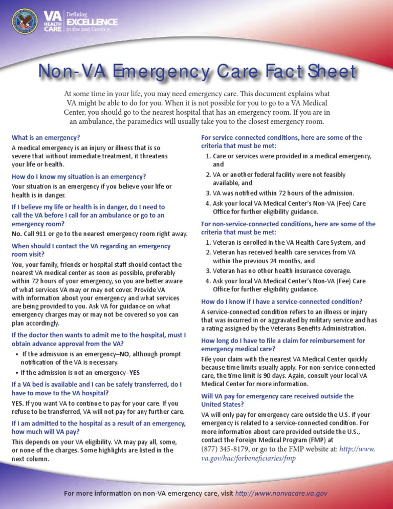 NonVA Emergency Care Fact Sheet | PDF | Veterans Health Administration ...