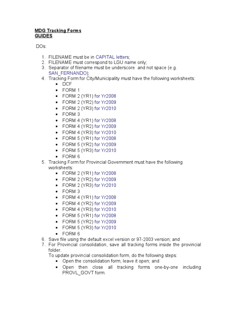 CAPITAL Letters: MDG Tracking Forms Guides | PDF | Business | Computers