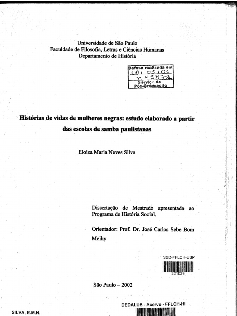 História de Vida de Mulheres Negras - Eloiza Neves Silva | PDF | Festivais (incluindo Carnaval ...