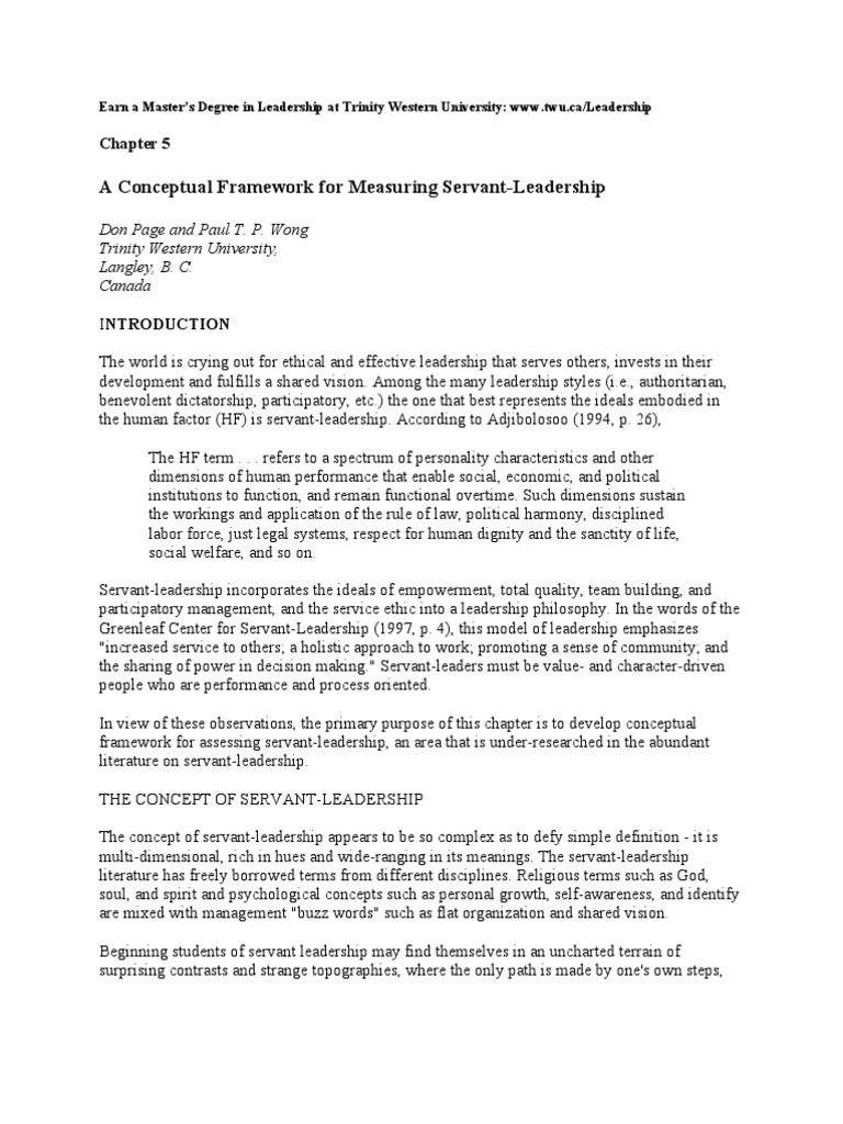 Conceptual Framework Pdf Servant Leadership Leadership