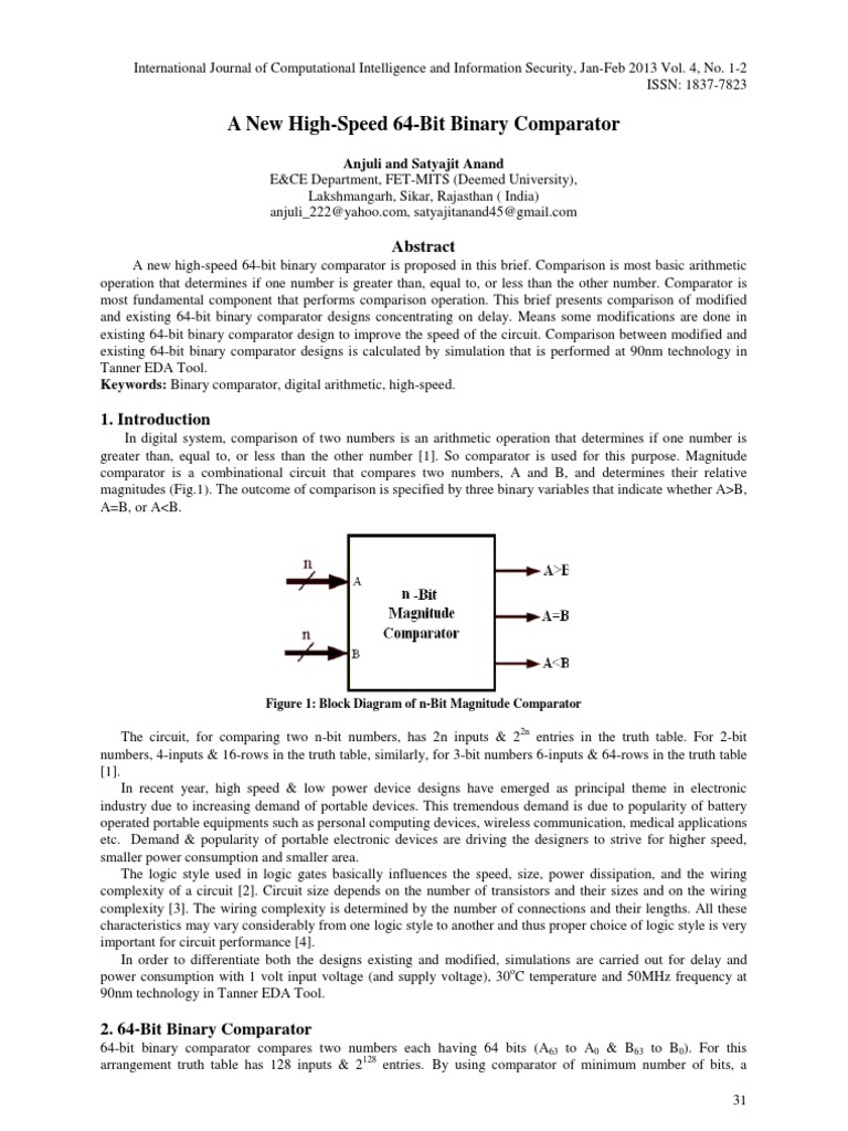 Paper-5 A New High-Speed 64-Bit Binary Comparator | PDF