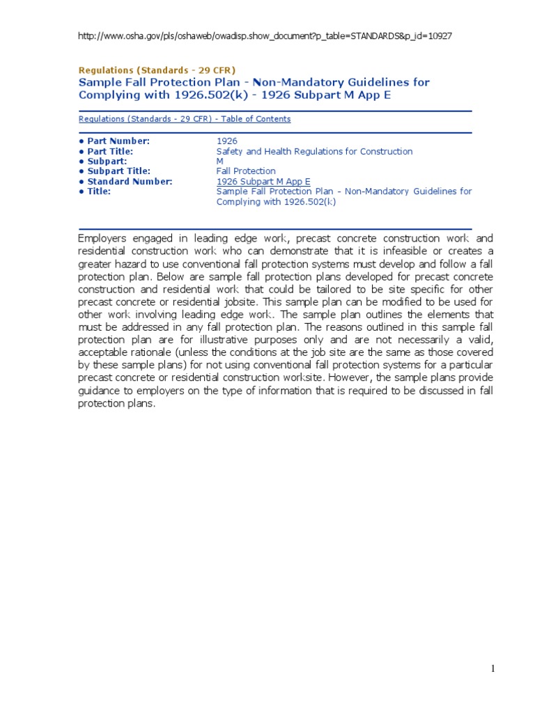 Fall Protection - Sample Fall Protection Plan (OSHA) | PDF | Crane ...