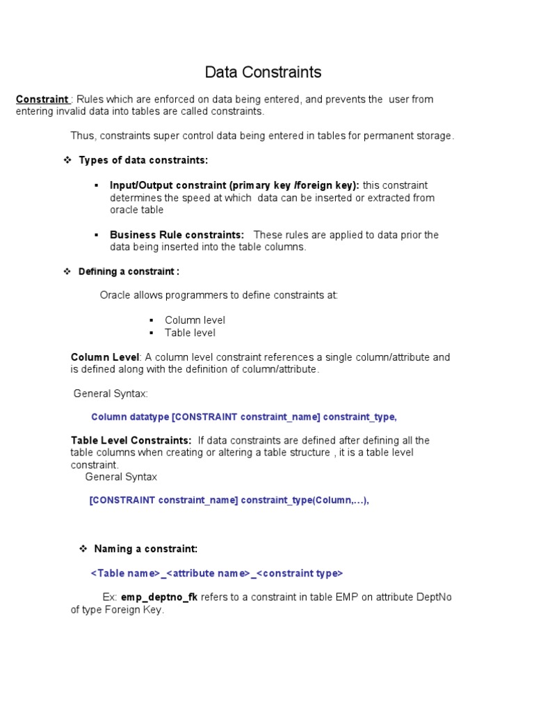 Data Constraints Final | PDF | Table (Database) | Databases