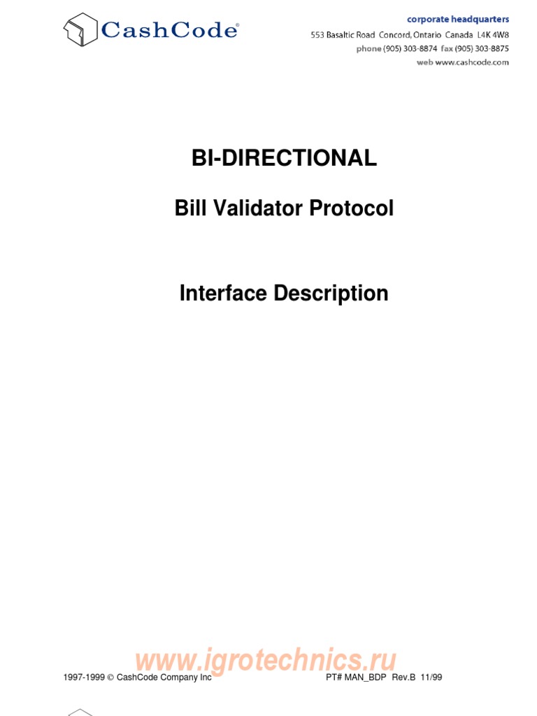 Bi-Directional CashCode Bill Validator Protocol | PDF | Transmission Control Protocol | Banknote