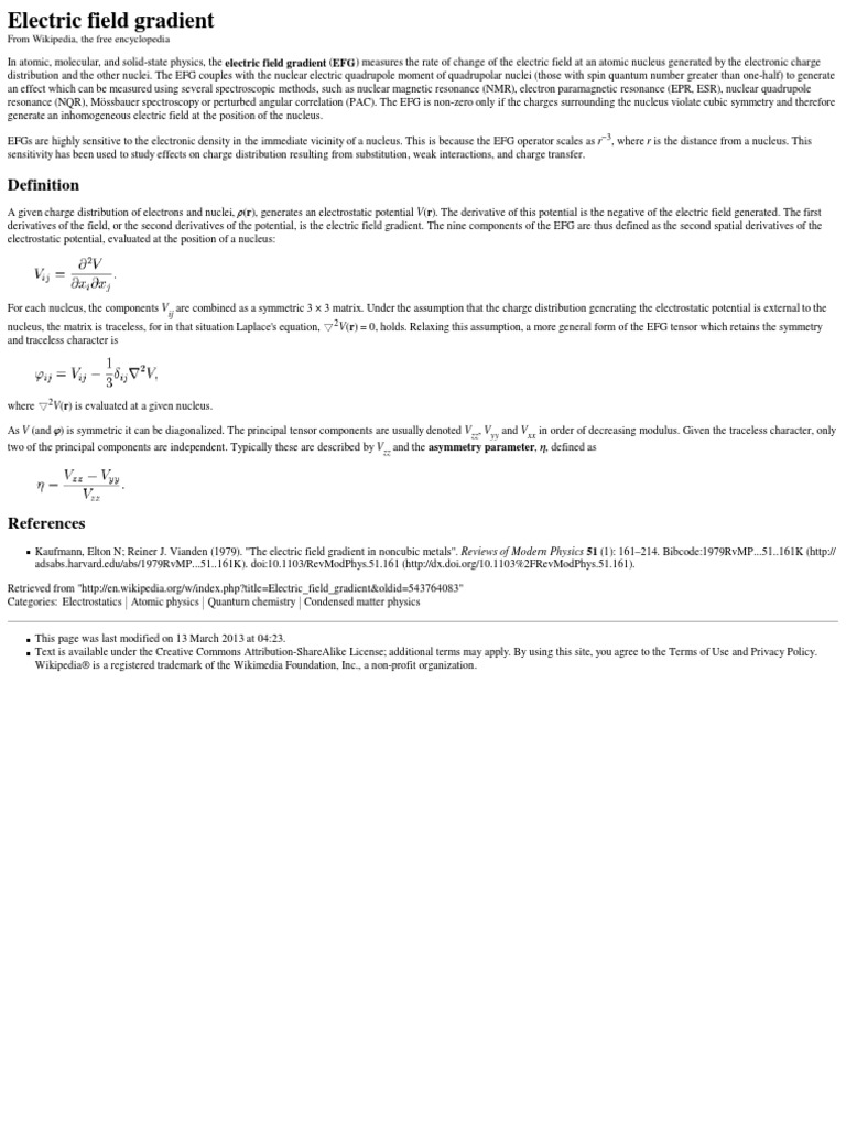 Electric Field Gradient - Wikipedia, The Free Encyclopedia | PDF ...
