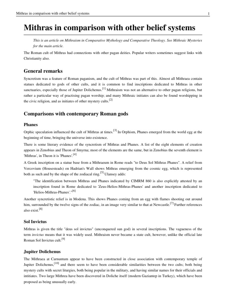 Mithras in Comparison With Other Belief Systems | PDF | Mythology ...
