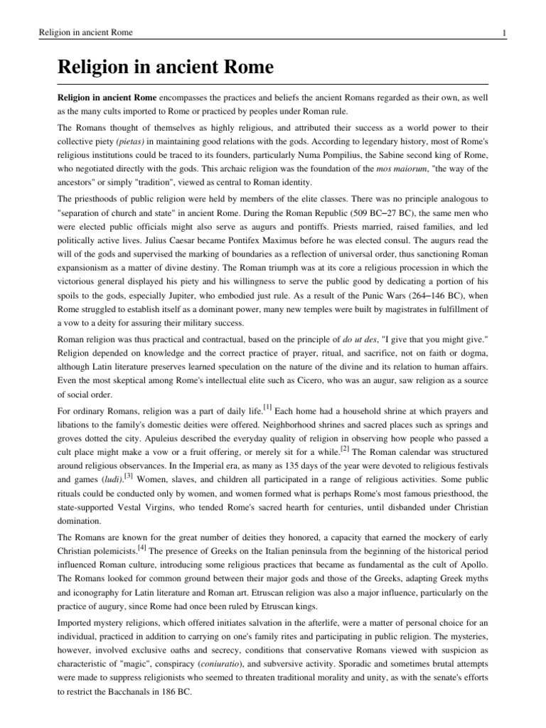 Religion in Ancient Rome | PDF | Jupiter (Mythology) | Ancient Rome