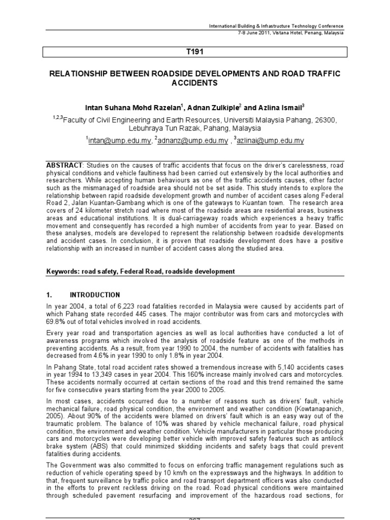 Relationship Between Roadside Developments and Traffic Accidents | PDF | Traffic Collision ...