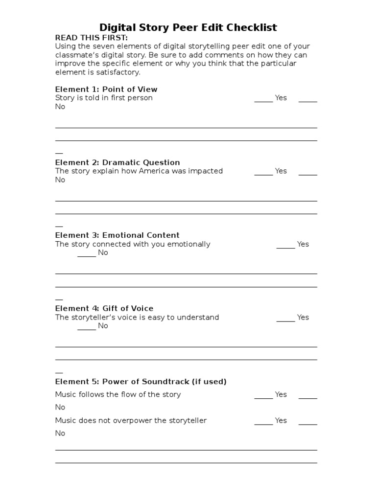Peer Edit Checklist | PDF