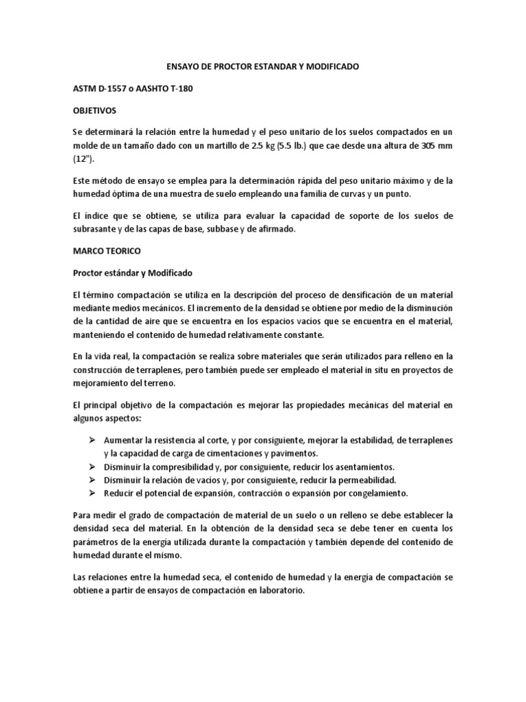 Ensayo de Proctor Estandar y Modificado | PDF | Densidad | Humedad