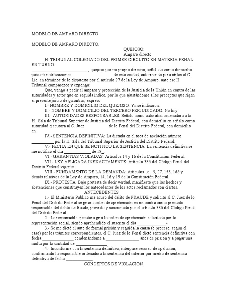 Modelo De Amparo Directo Sentencia Ley Derecho Penal - vrogue.co Modelo De Amparo Directo Sentencia Ley Derecho Penal - vrogue.co