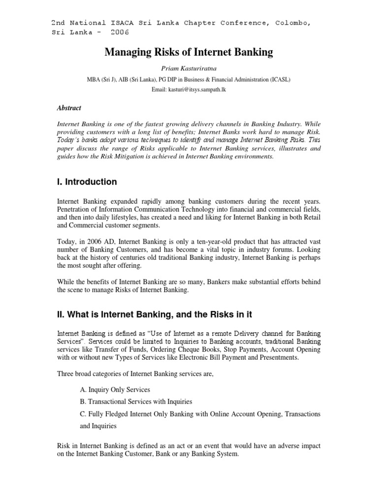 Managing Risks Of Internet Banking Pdf Information Security Banks