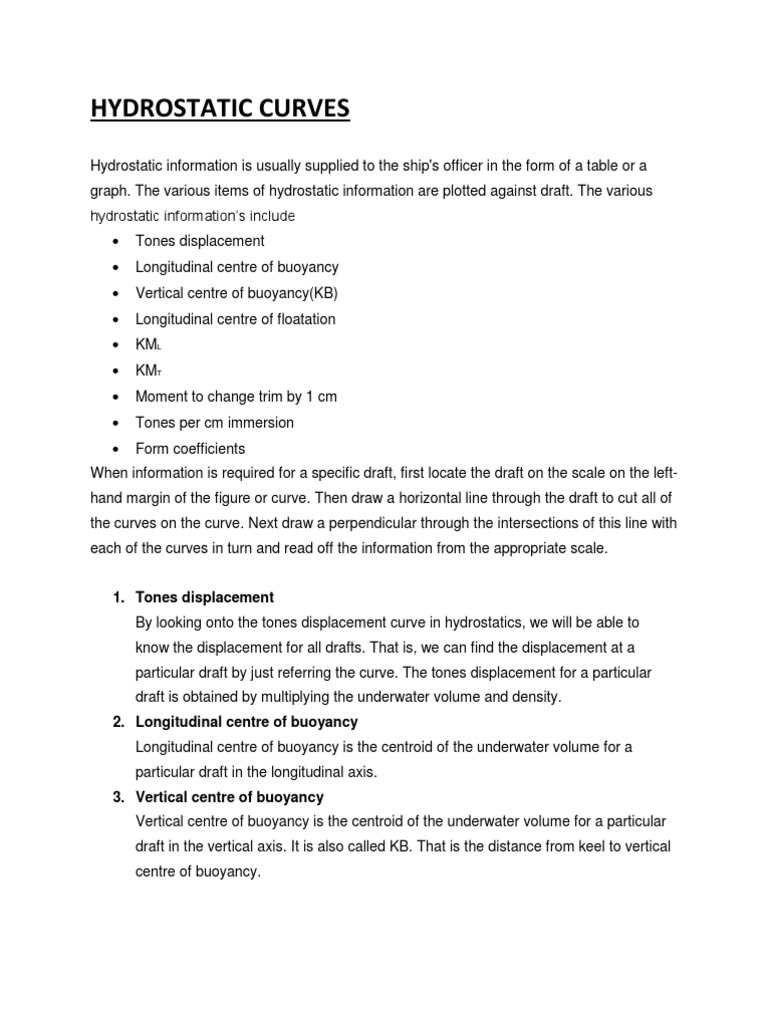 Script:-Hydrostatic Curves & Calculations | PDF | Buoyancy | Physics