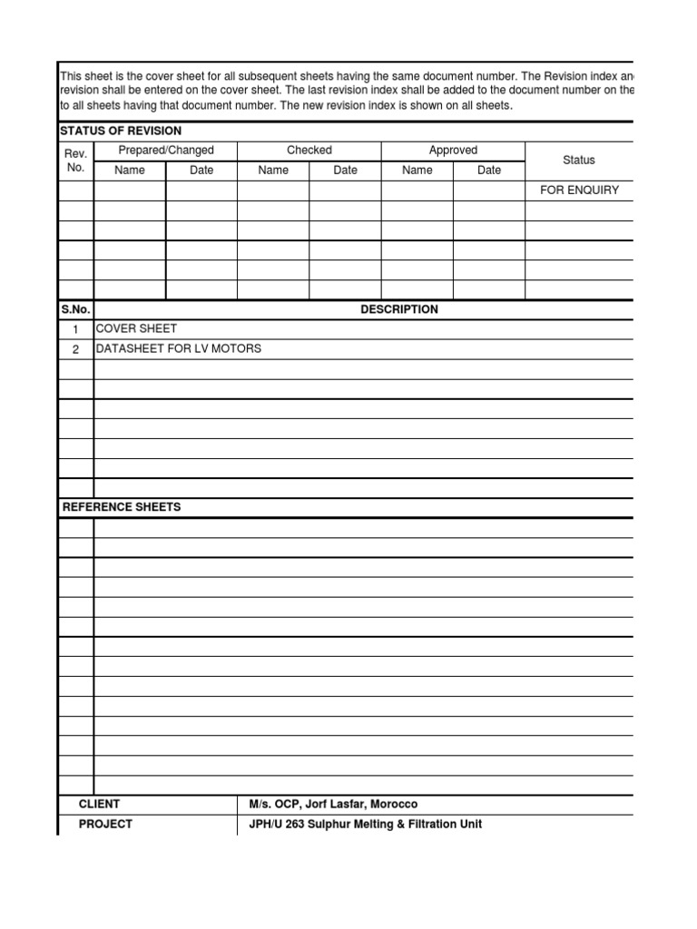 COVER SHEET FOR LV MOTORS DATASHEET | PDF | Hvac | Engines