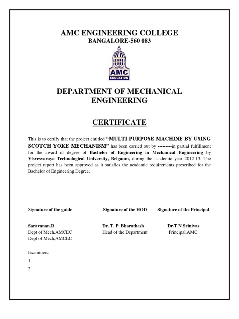 Certificate format for vtu BE mech