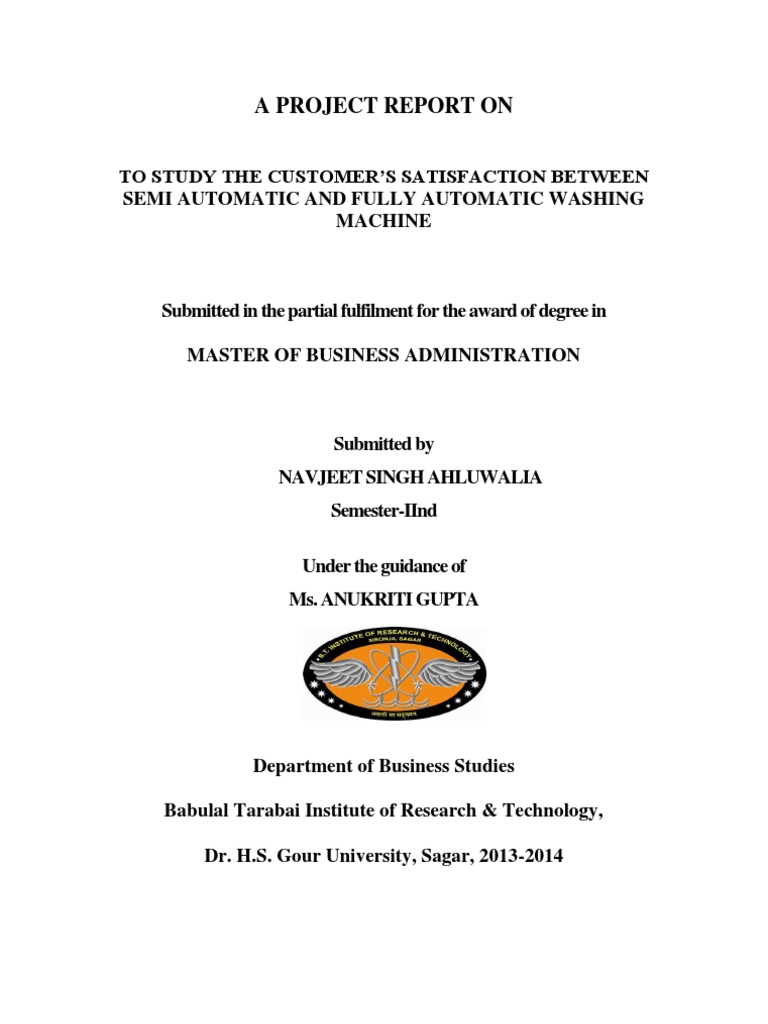 A PROJECT REPORT On Washine Machine | PDF | Samsung | Washing Machine